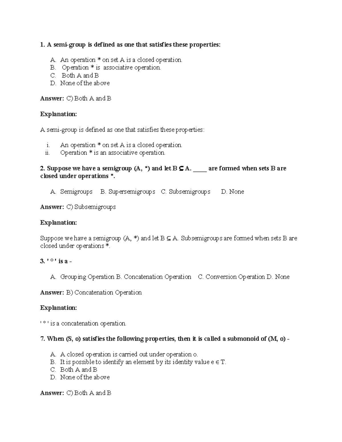 DM unit 3 bits - Discrete mathematics unit 3 bits - A semi-group is ...