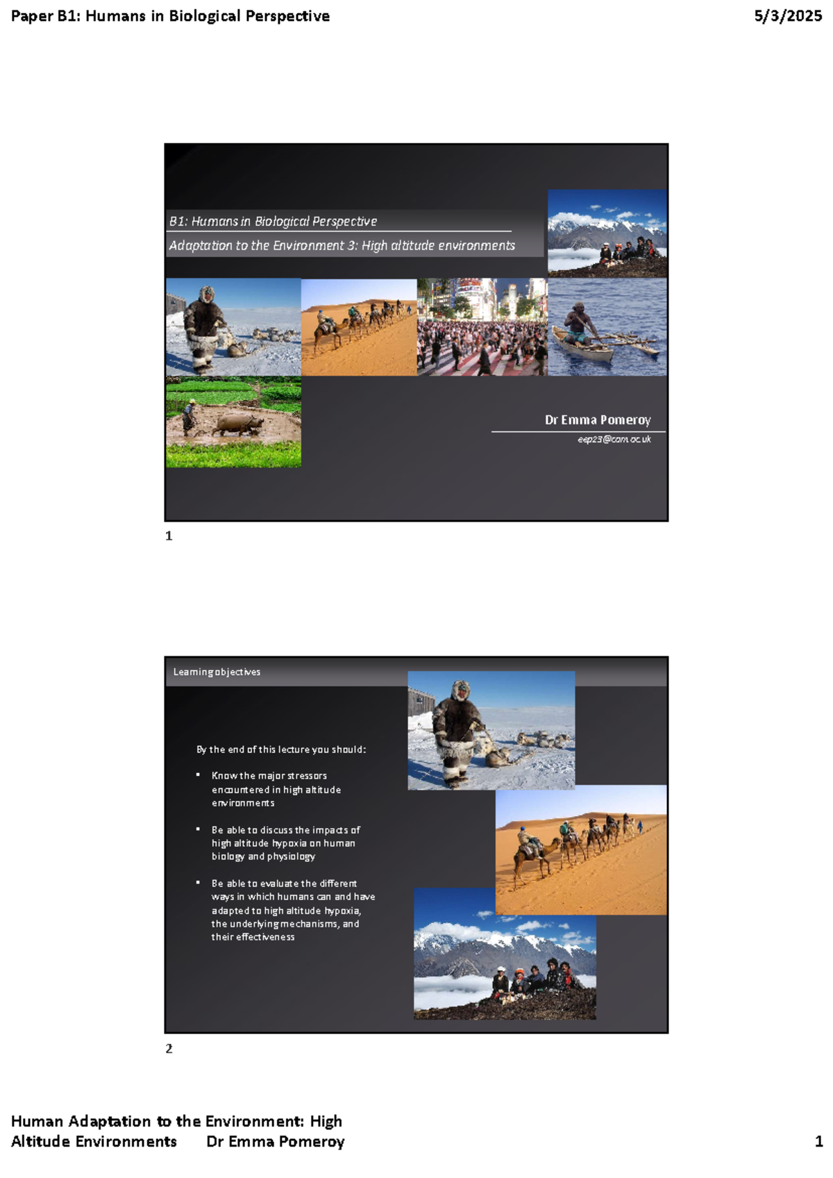 Human Adaptation to High Altitude Environments: Insights and Mechanisms ...