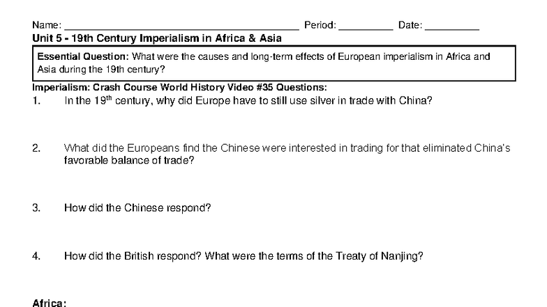 Unit 5: 19th Century Imperialism in Africa & Asia - Causes & Effects ...