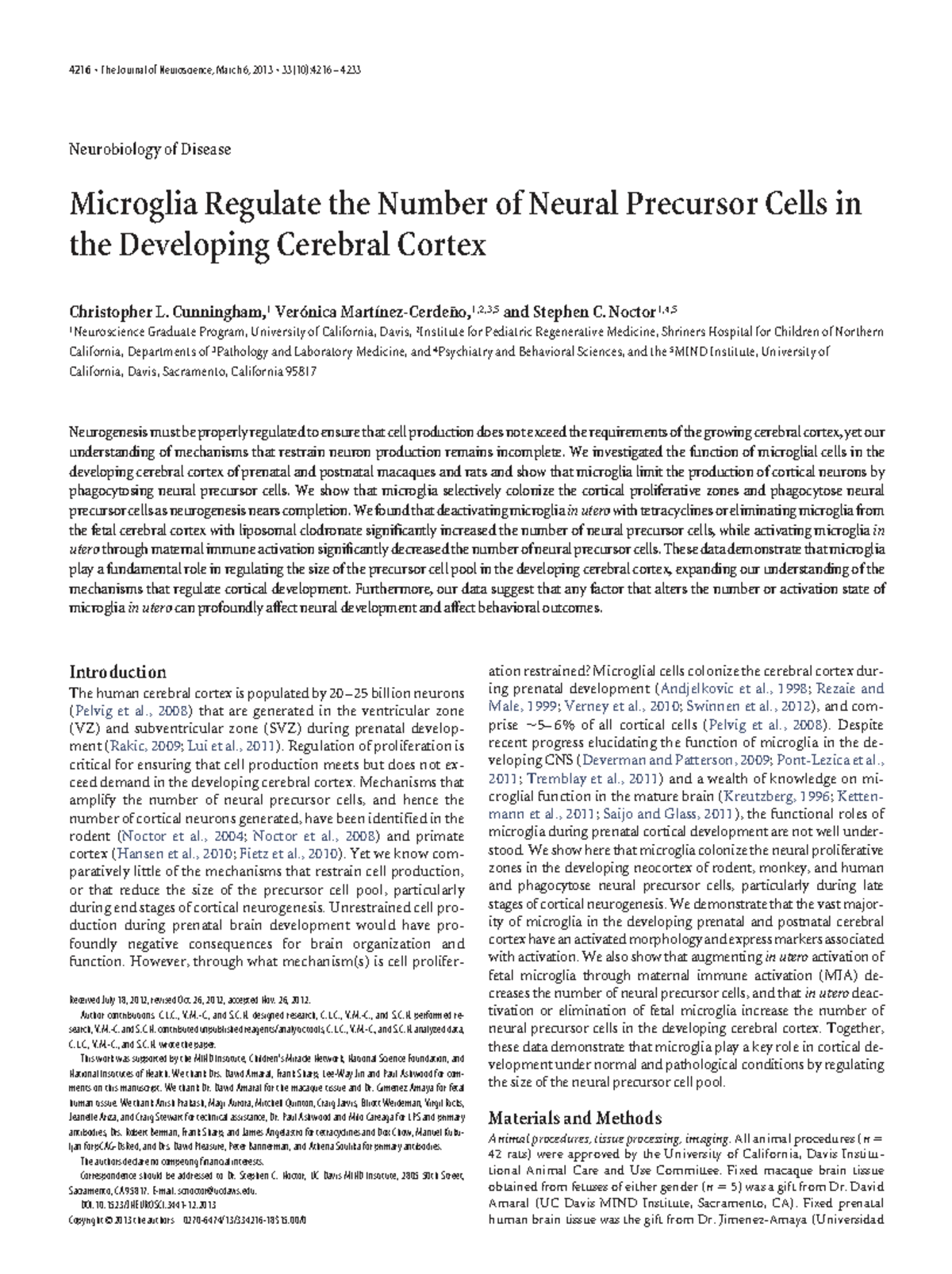 4216 J. Neurosci. Study: Microglia's Role in Neural Precursor Cell ...