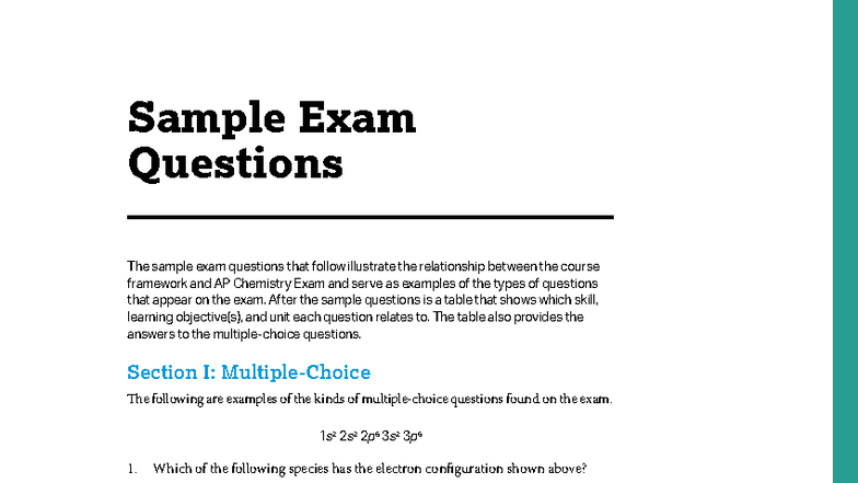 2024 AP Chemistry Mock Exam Sample Questions and Answers - Studocu