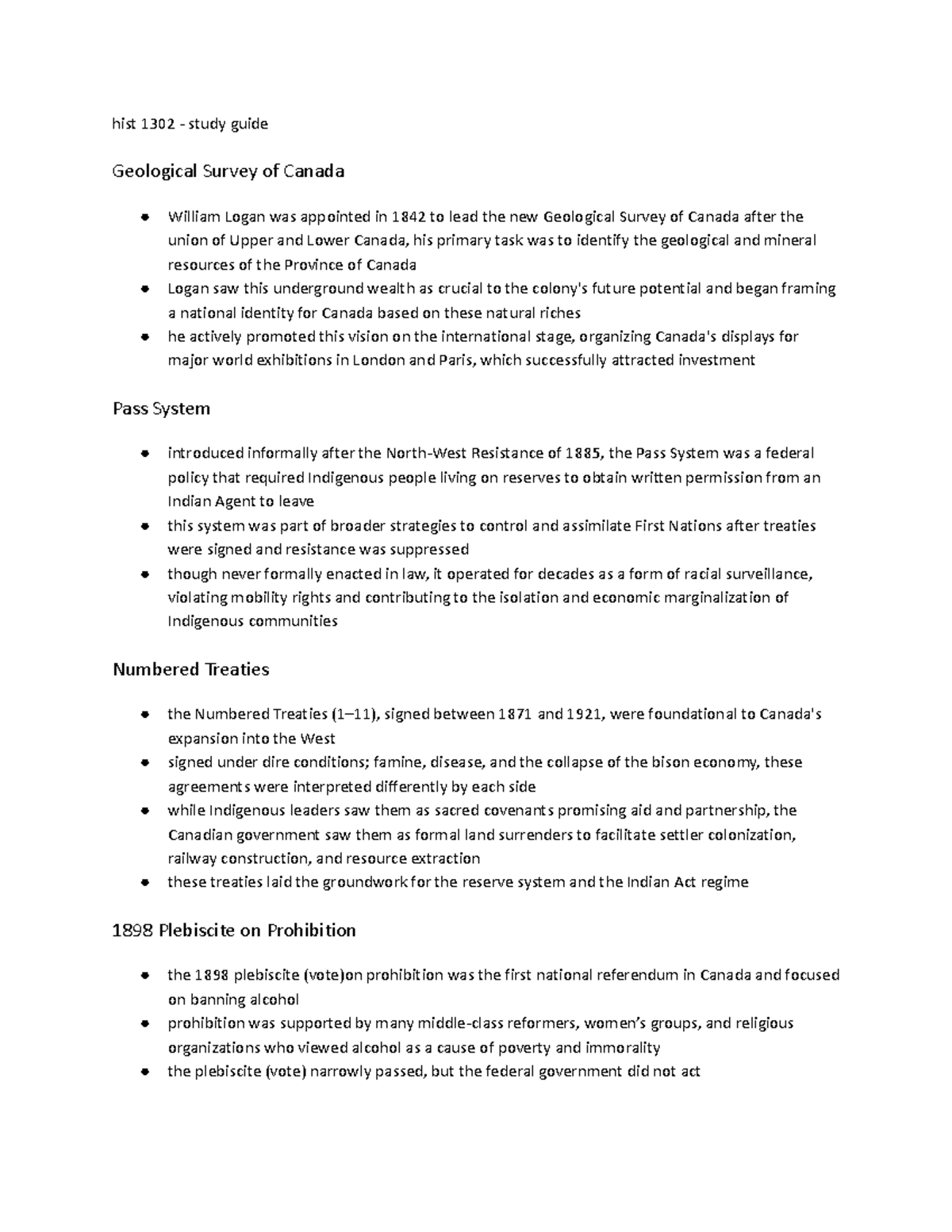 Hist 1302 - Study Guide: Key Events in Canadian History - Studocu