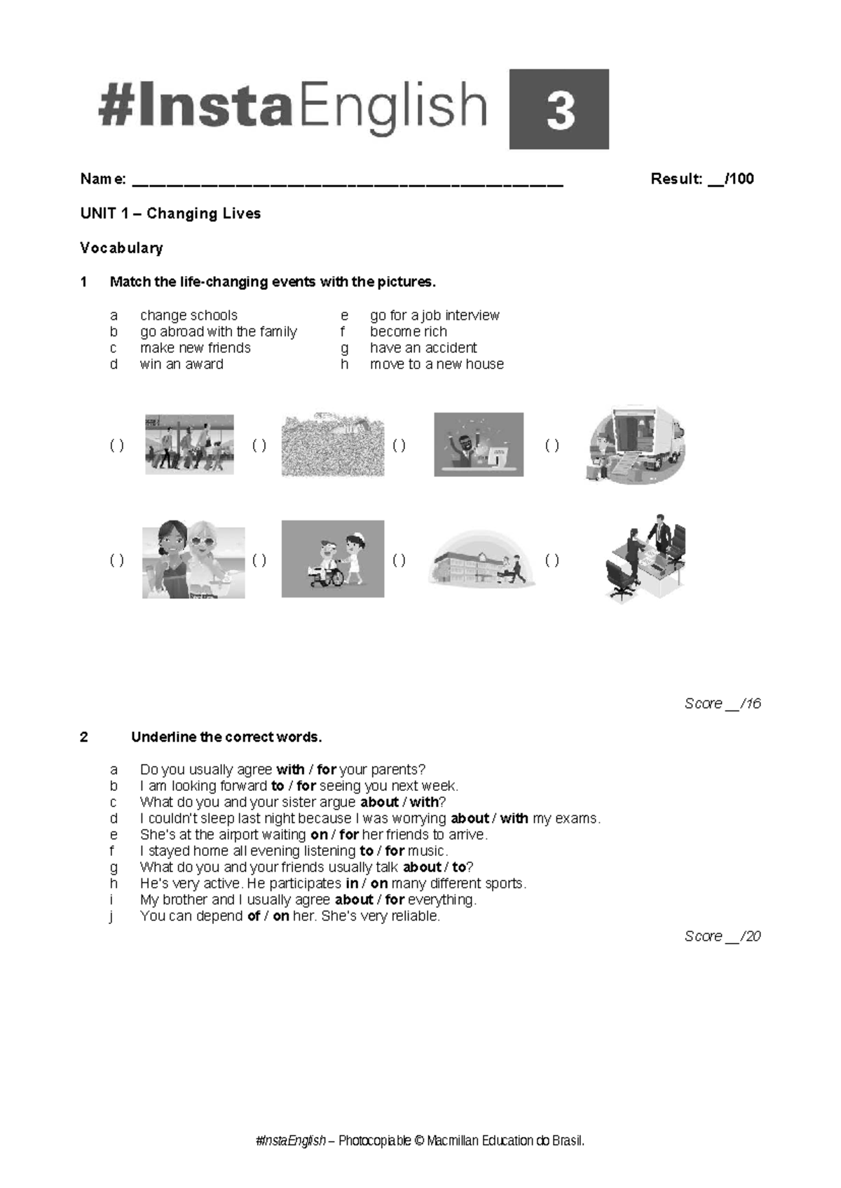 Insta 3 Test U1: Changing Lives Vocabulary & Grammar Exercises - Studocu