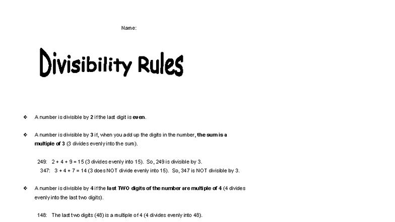 7th Grade Algebra: Divisibility Rules Explained - Studocu