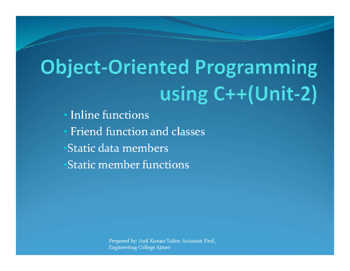 Inline Functions and Friend Functions in C++ - ENG101 - Studocu