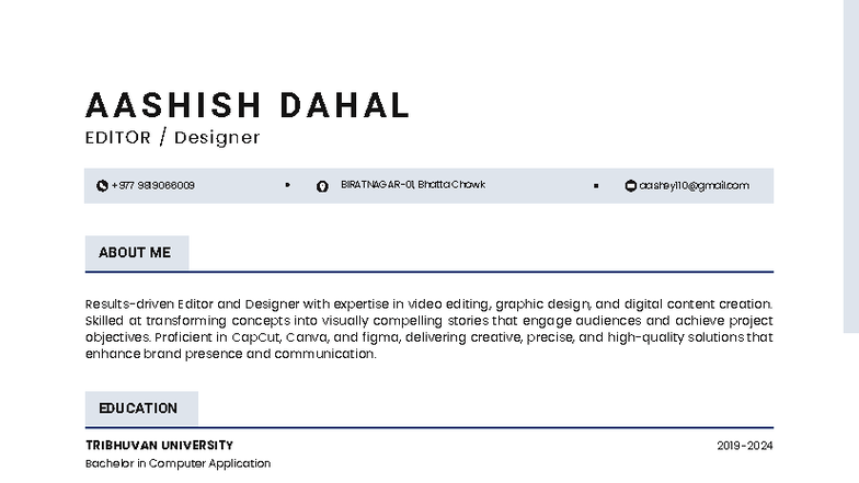 AASHISH DAHAL - Resume of Editor & Designer - Studocu