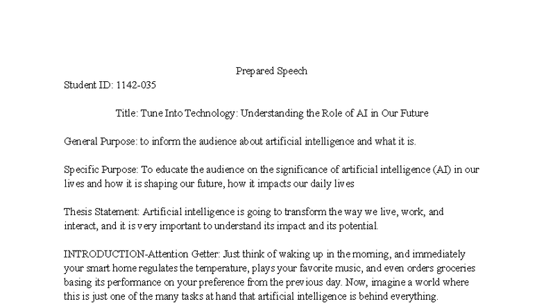 Prepared Speech 1142-035: Embracing AI: Its Impact on Our Daily Lives ...