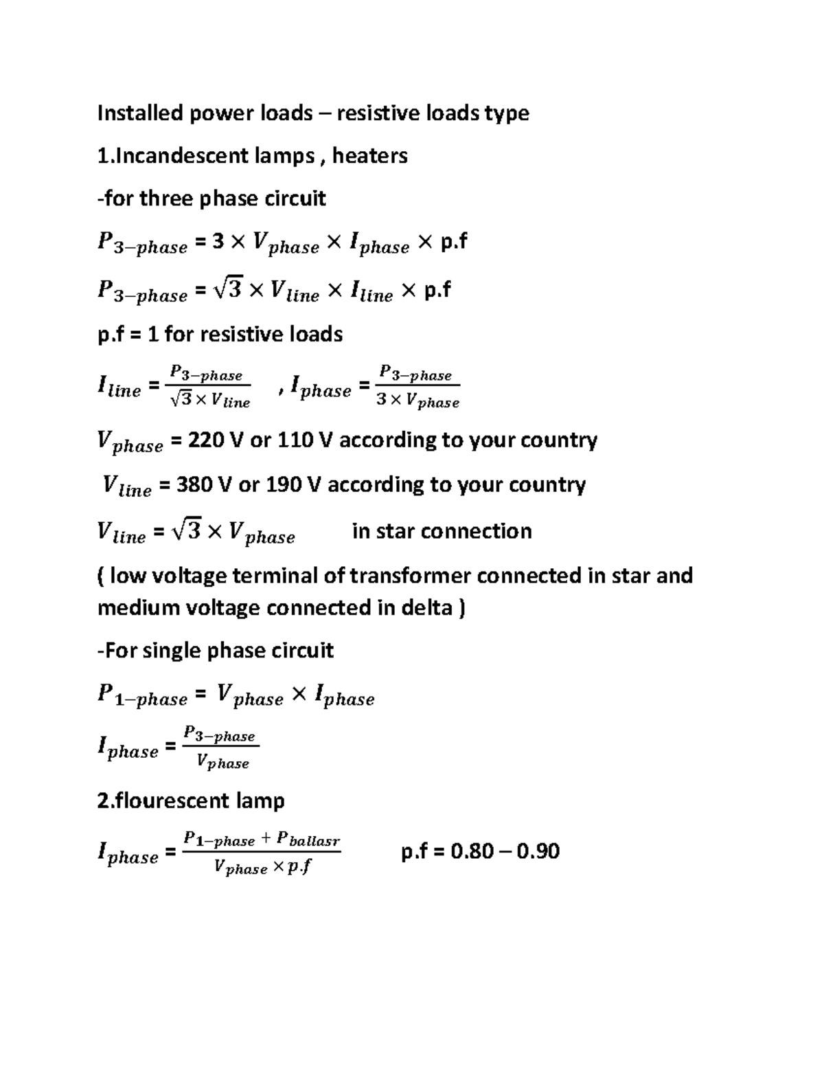 8.1 Installed power loads-resistive - Installed power loads – resistive ...