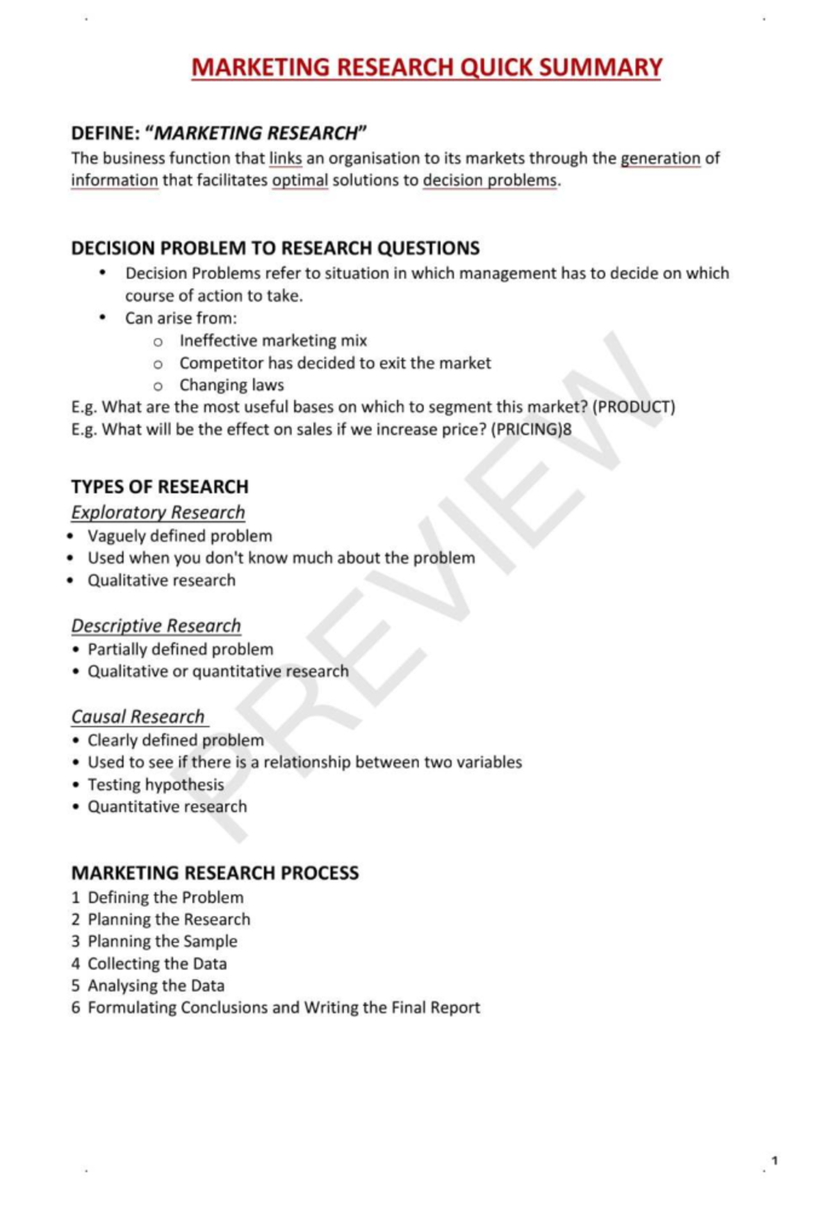 MKT 101: Comprehensive Summary of Marketing Research Concepts - Studocu