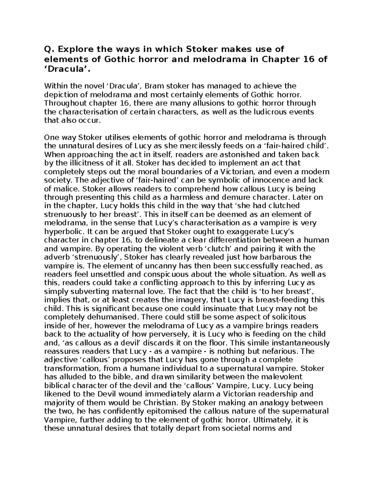 Dracula Essay - Q. Explore the ways in which Stoker makes use of ...