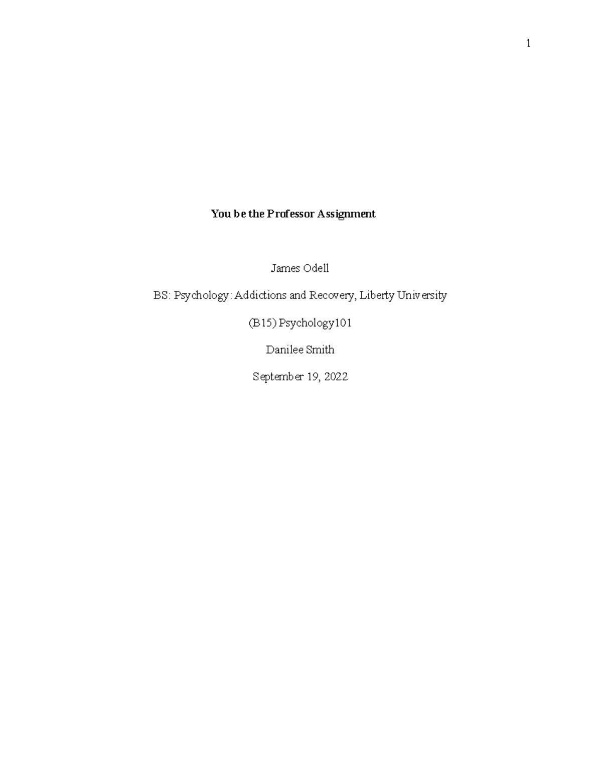 You be the Professor Assignment Jay Odell - You be the Professor ...