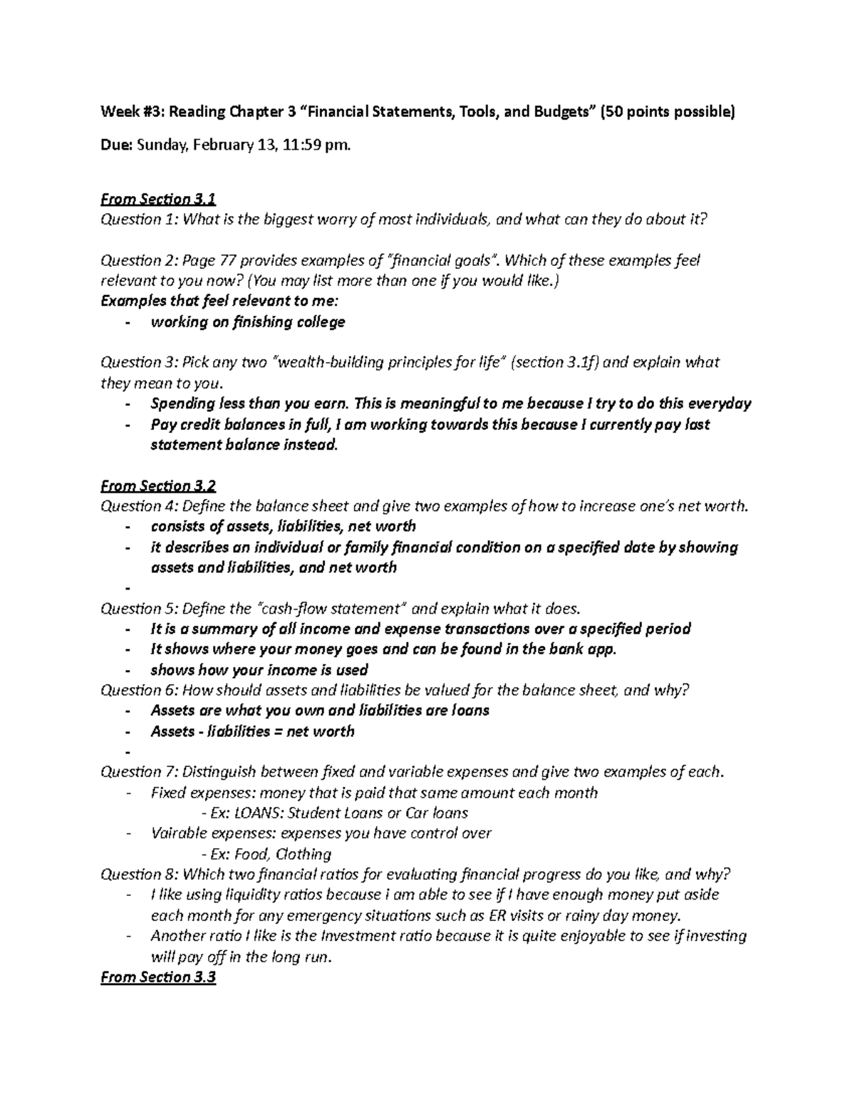 Chapter 3 Reading-1 - Week #3: Reading Chapter 3 “Financial Statements ...