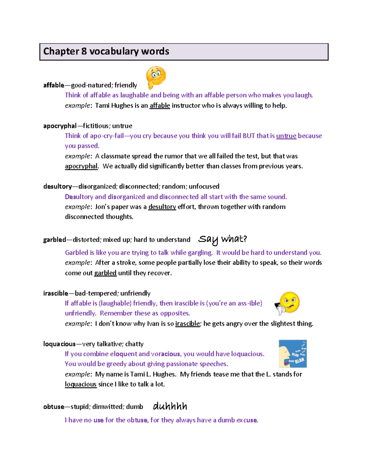 Vocabulary-chapters-8-10-learn - Chapter 8 vocabulary words affable ...