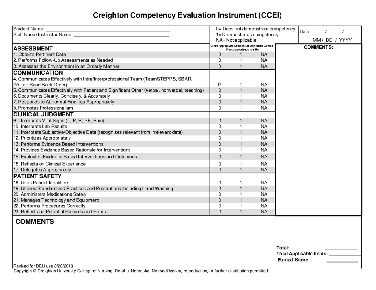Creighton Competency Evaluation Instrument - No modification ...