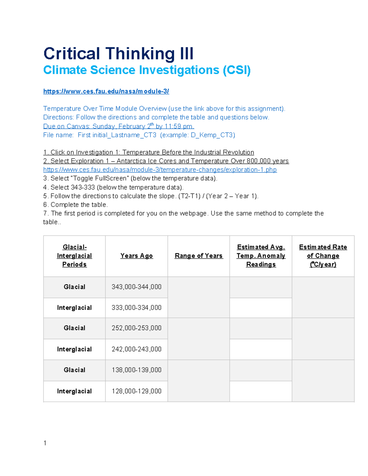 Critical Thinking 3 Worksheet - Critical Thinking III Climate Science ...