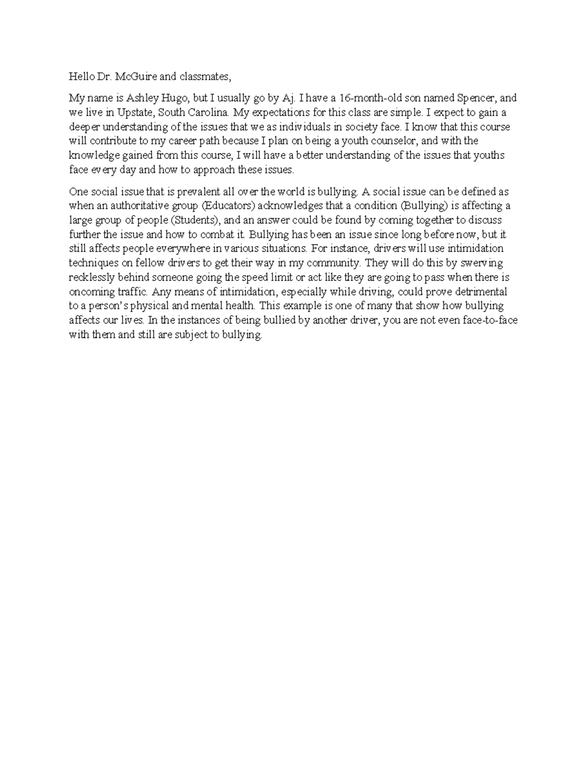 SOC 213 W1 Discussion: Understanding Personal Troubles and Bullying ...