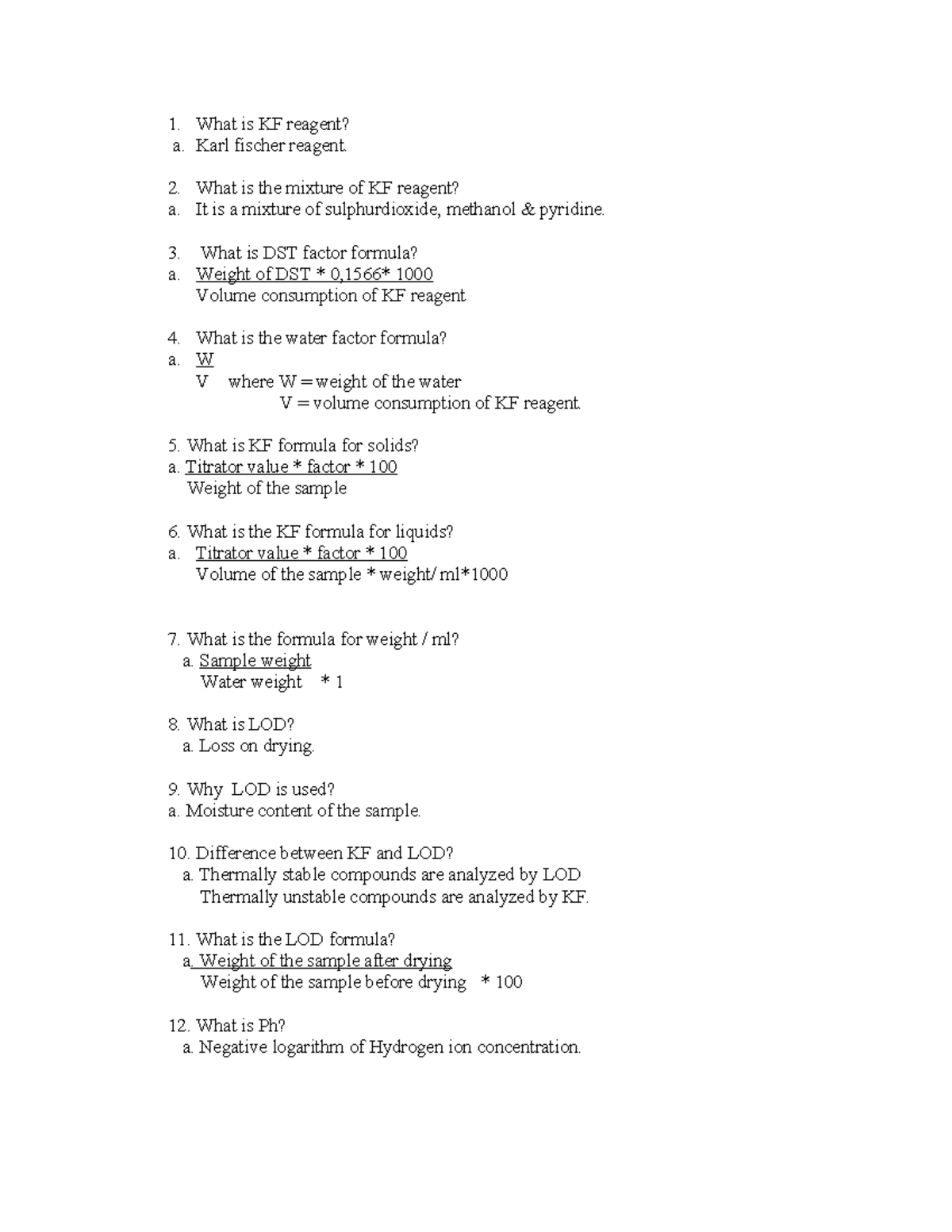Imp Qs & As on KF Reagent and HPLC - Znsh - Studocu