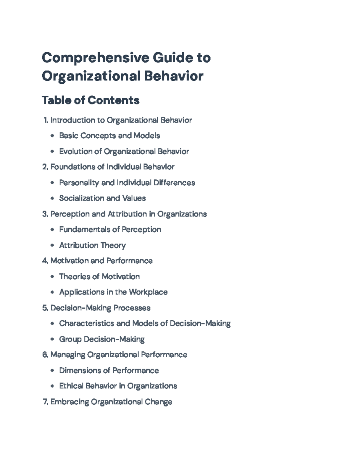 Comprehensive Overview of Organizational Behavior (OB) Concepts ...
