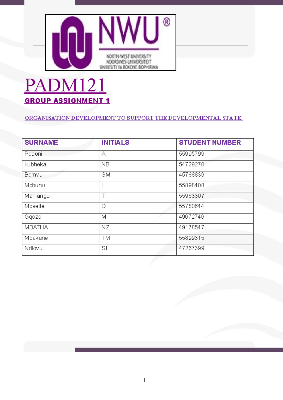 PADM121 Group Assignment 1: Strategies for Organizational Development ...