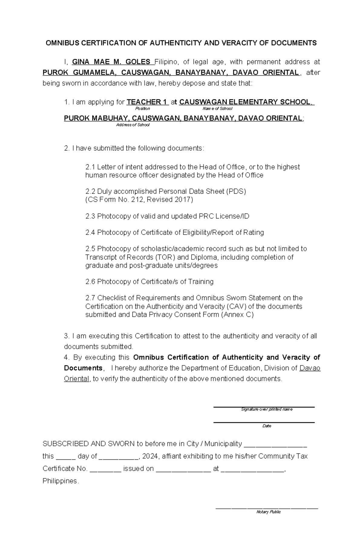 Omnibus Certification of Authenticity and Veracity of Documents v3 ...