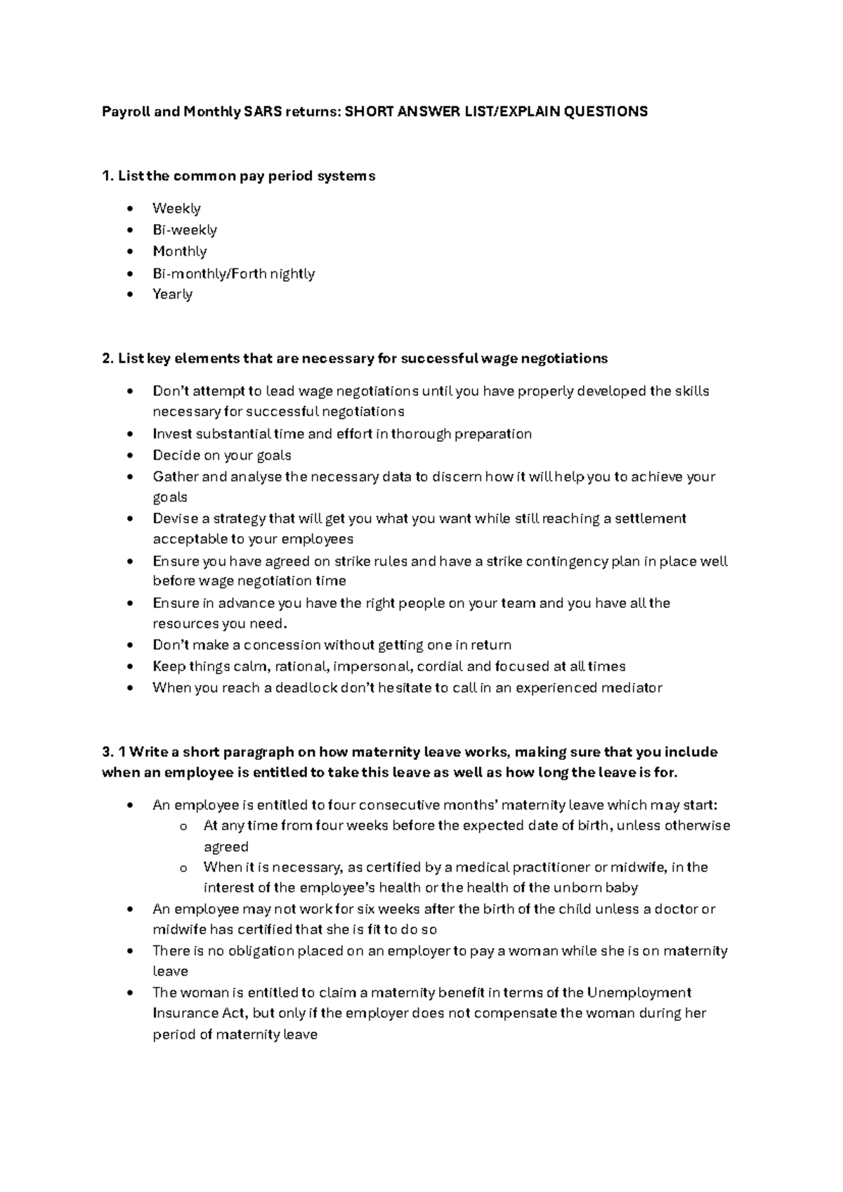 Payroll and SARS Returns: Key Concepts and Regulations Overview - Studocu