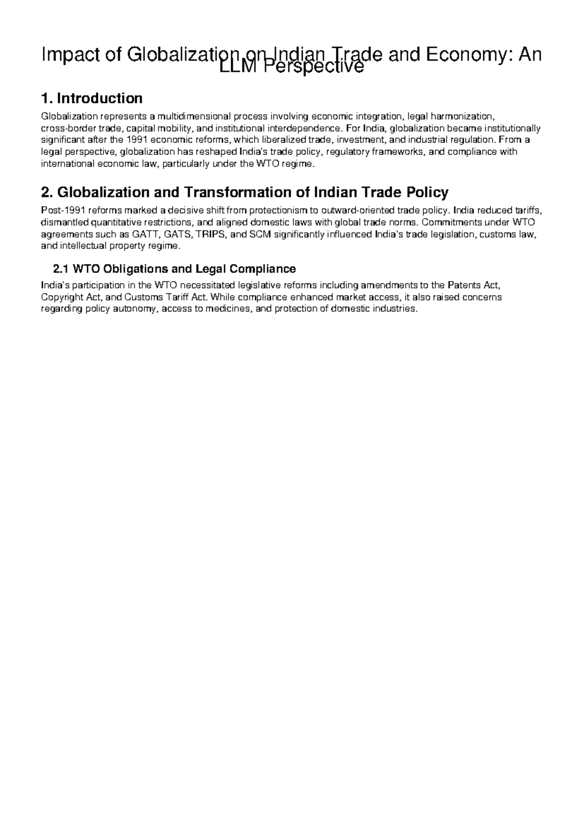 LLM Essay: Globalization's Impact on Indian Trade & Economy - Studocu