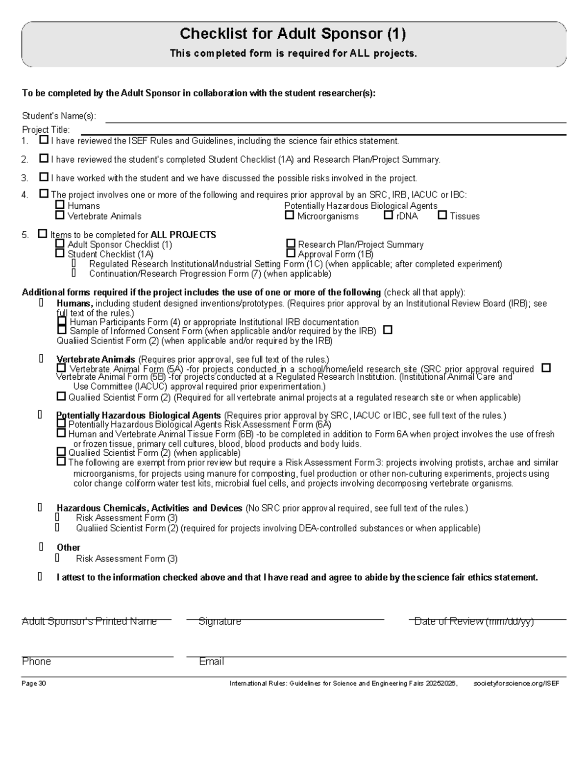 Adult Sponsor Checklist for Science Fair Projects (2025-2026) - Studocu