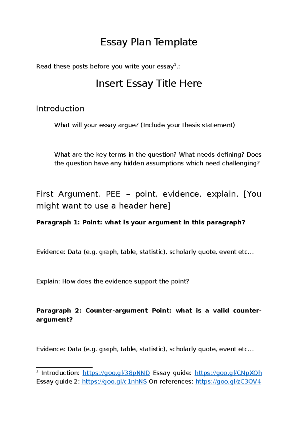 Essay Plan Template for Structuring Your A4 Essay - Studocu