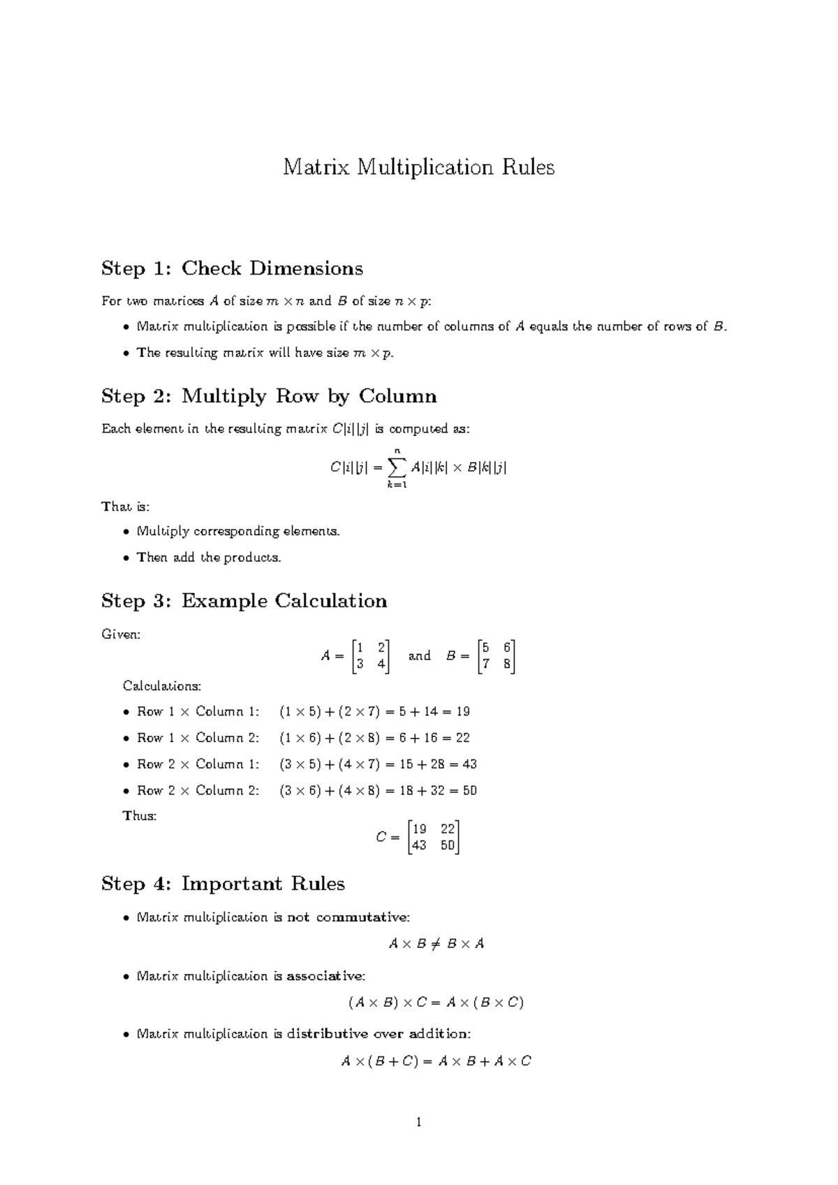 Matrix Multiplication Rules: Dimensions, Steps, and Examples - Studocu