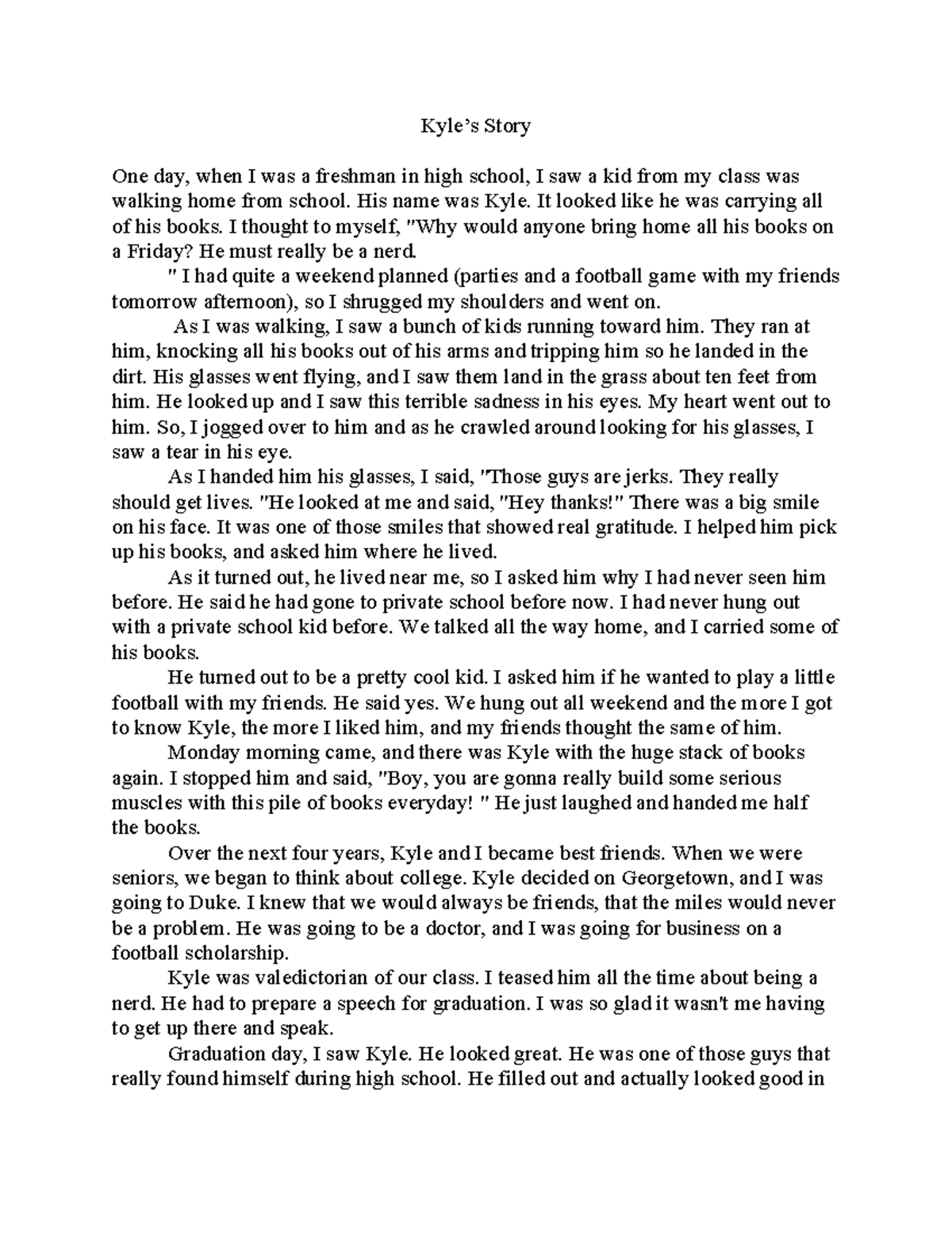 Kyle's Story: A Journey of Friendship and Gratitude - Studocu