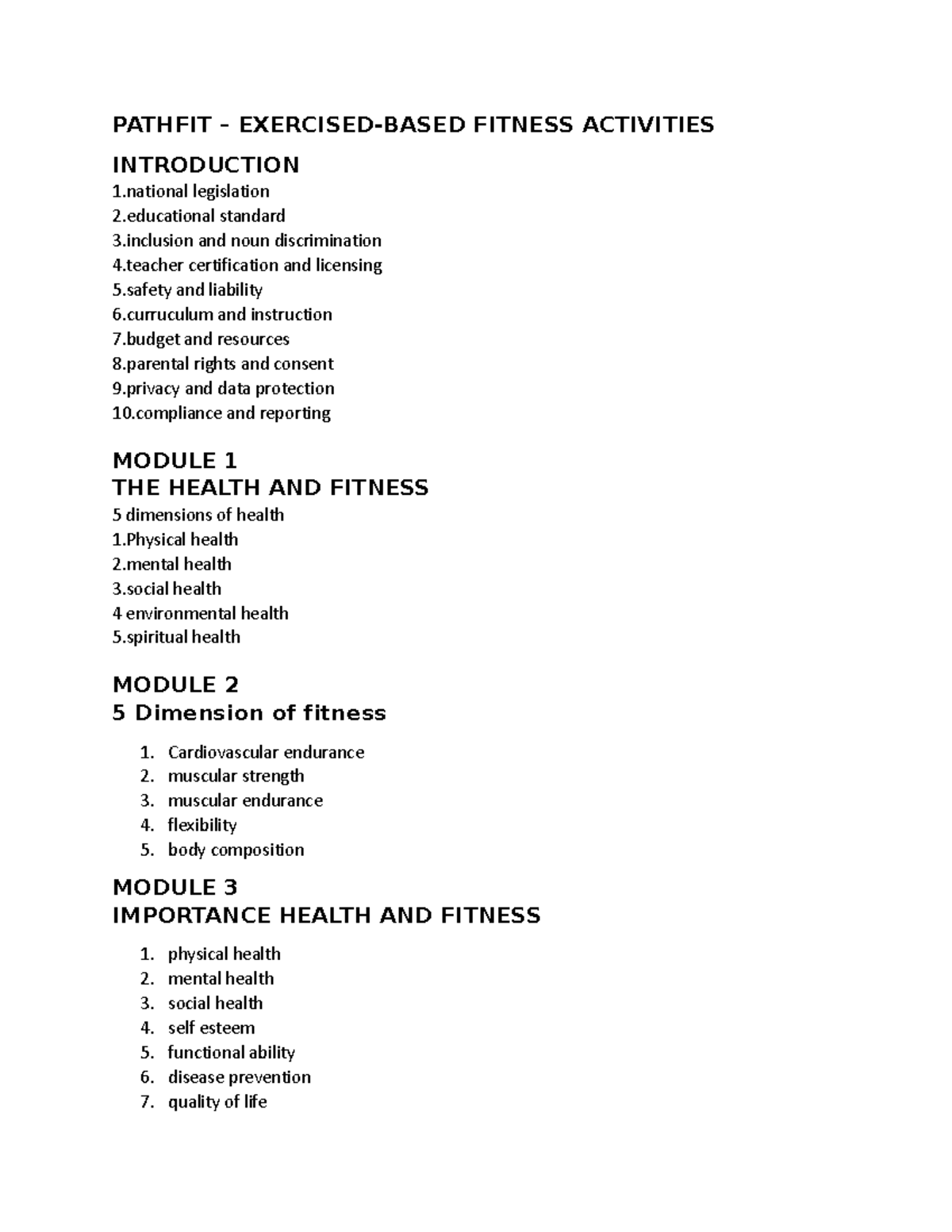 PATHFIT: Exercised-Based Fitness Activities Syllabus Overview - Studocu