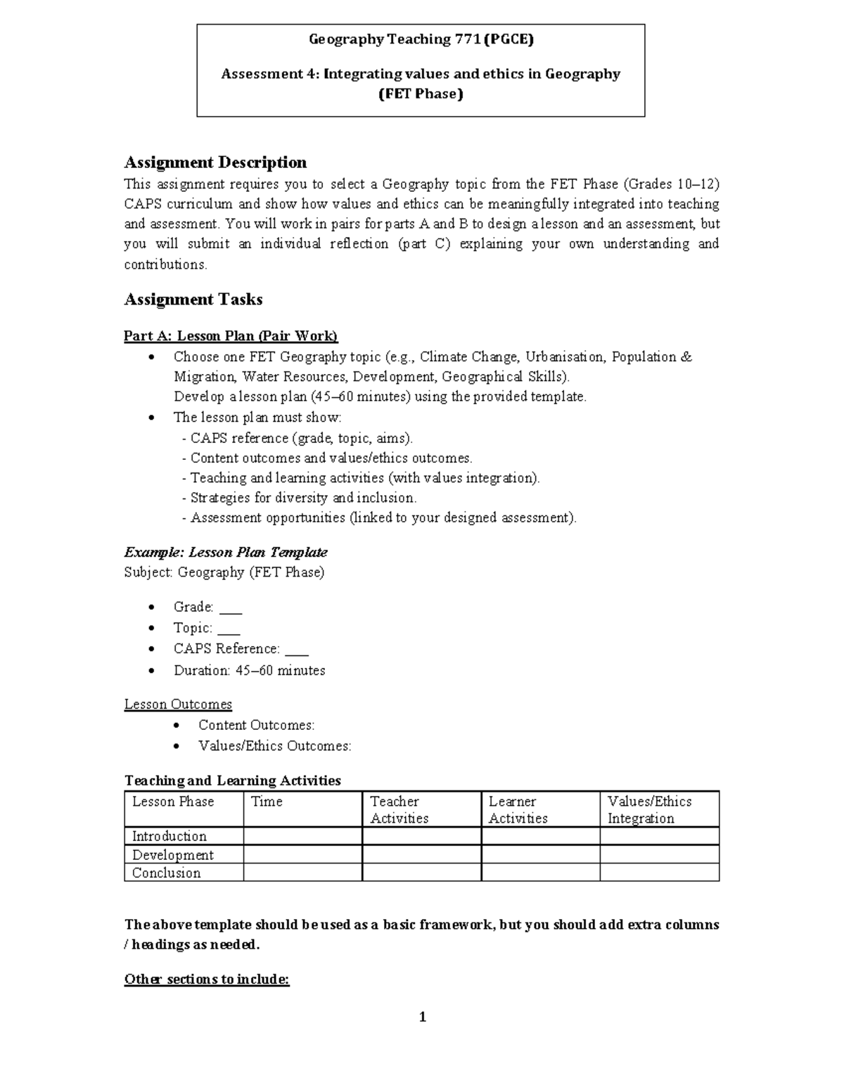 Assignment 4: Integrating Values & Ethics in Geography (GEOG 771) - Studocu
