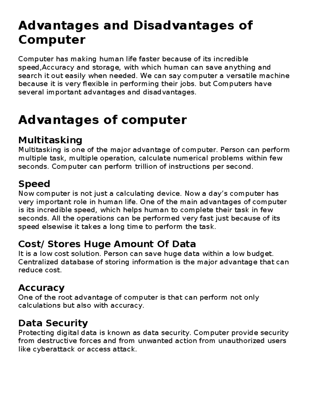 Advantages and Disadvantages of Computer - Advantages and Disadvantages ...
