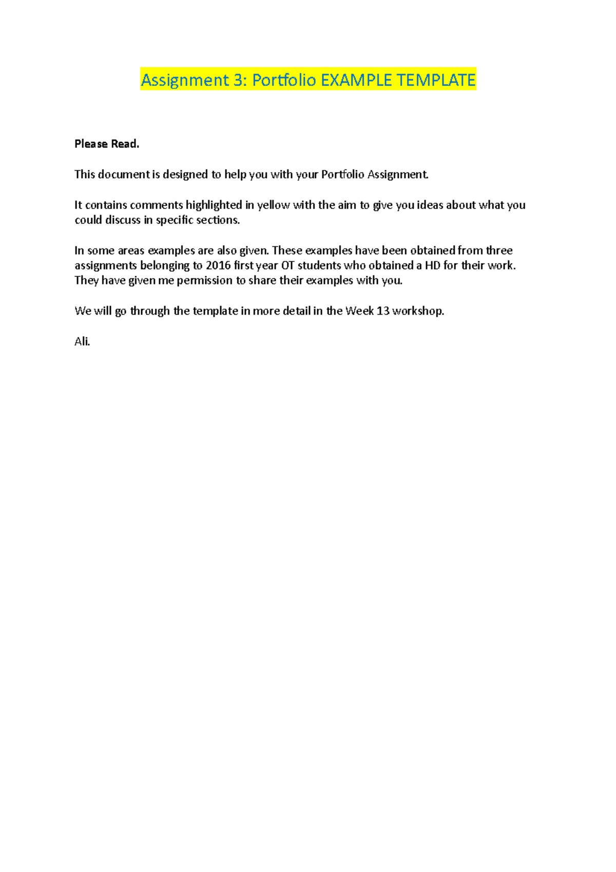 Portfolio example - Assignment 3: Portfolio EXAMPLE TEMPLATE Please ...