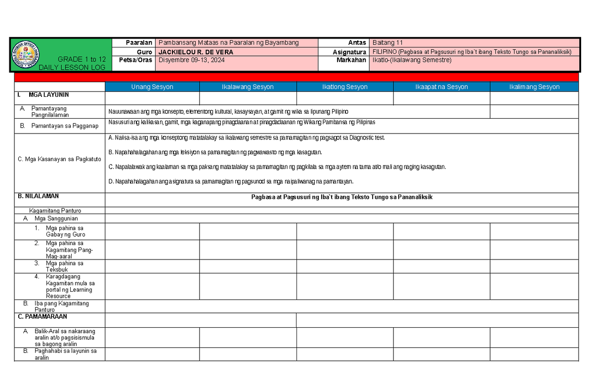 DLL DIS 09 13 2024 - semi-detailed lesson plan - GRADE 1 to 12 DAILY ...