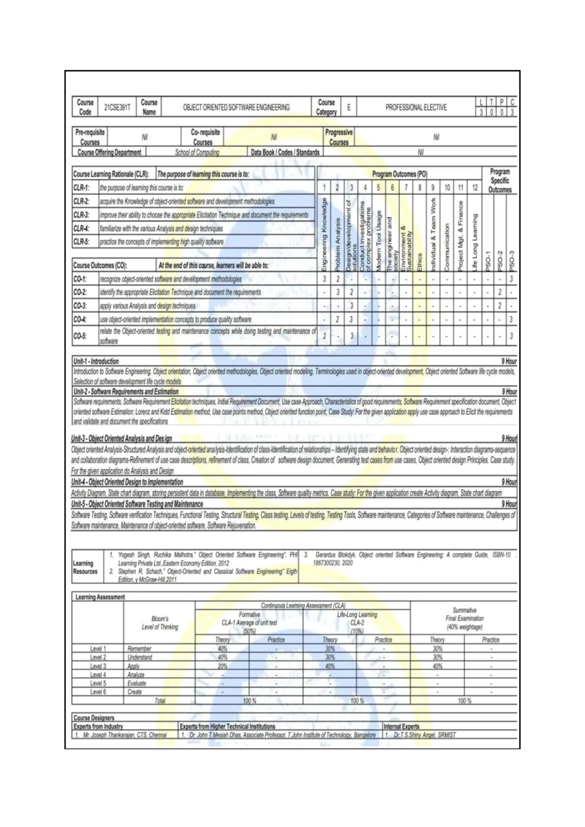 OOSE Syllabus: Object Oriented Software Engineering Course Overview - Studocu