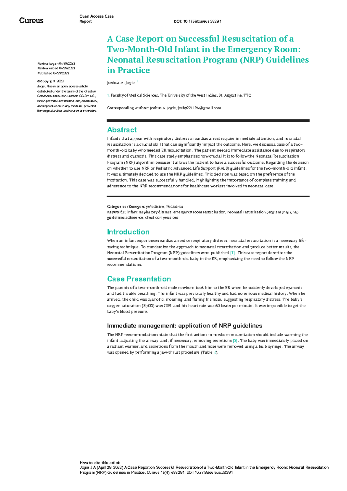 Successful Neonatal Resuscitation in the ER: NRP Guidelines Case Study ...