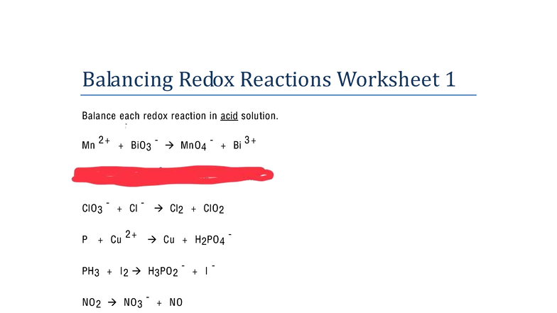 Redox Reactions Worksheet 1: Balancing in Acid & Basic Solutions - Studocu
