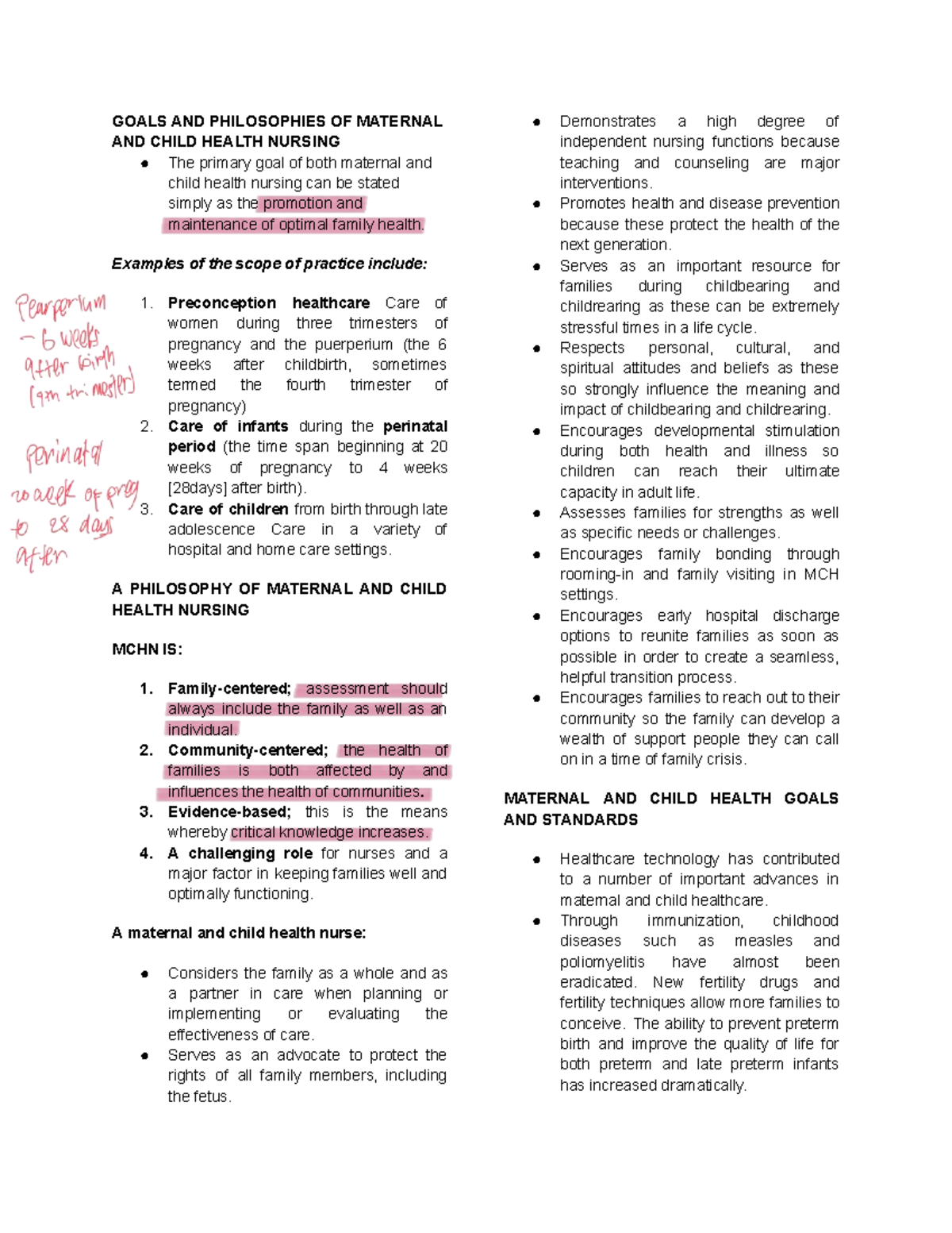 CHAP 1 - Goals & Philosophies of Maternal & Child Health Nursing - Studocu
