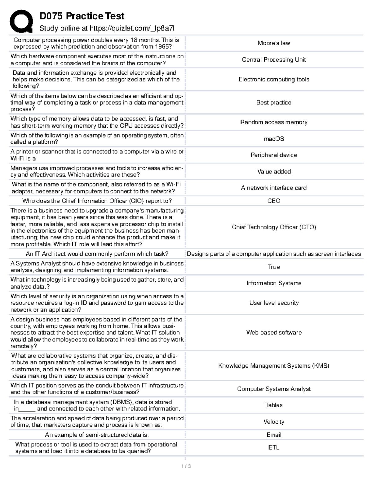 D075 Quizlet: Key Concepts in Computer Processing and Data Management ...