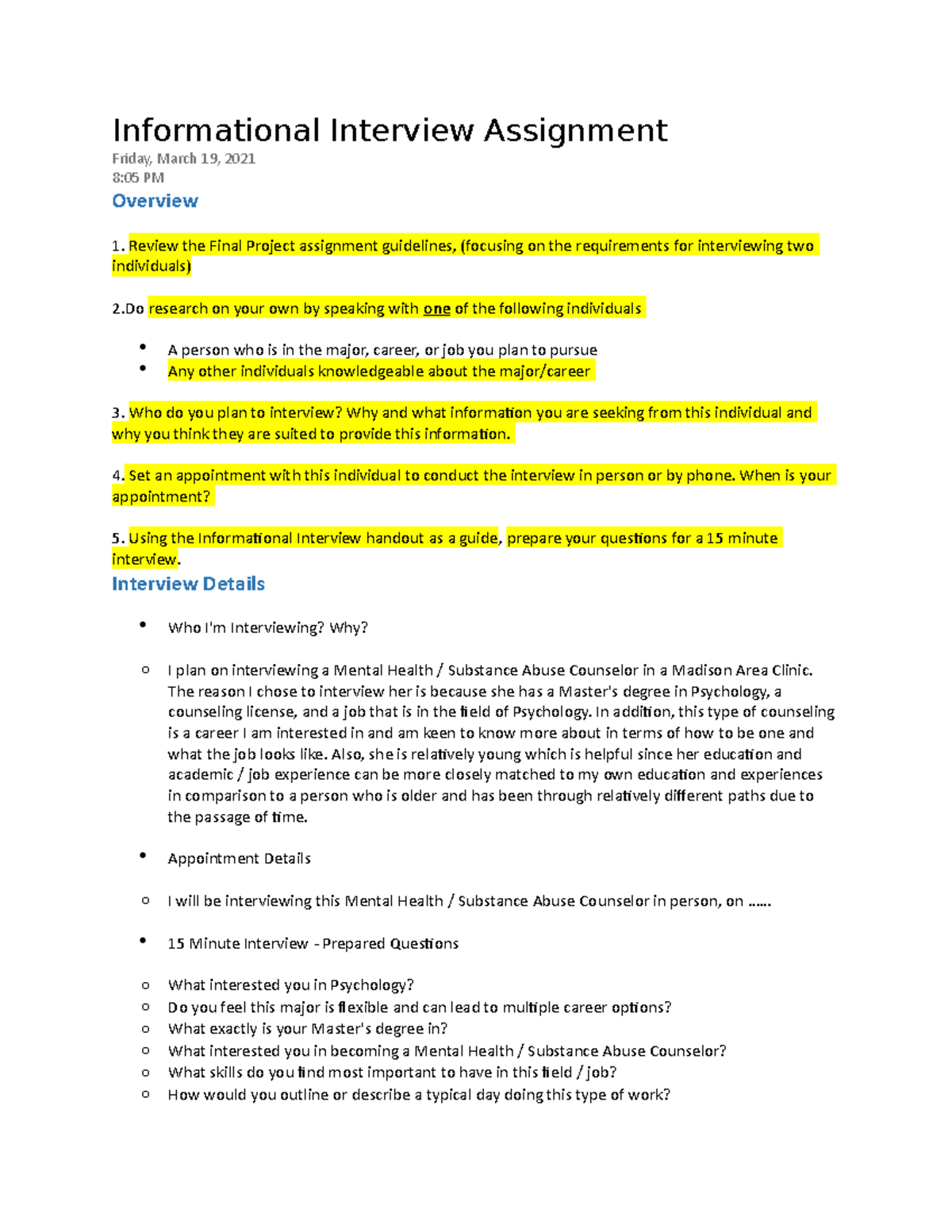 Informational Interview Assignment - Informational Interview Assignment ...