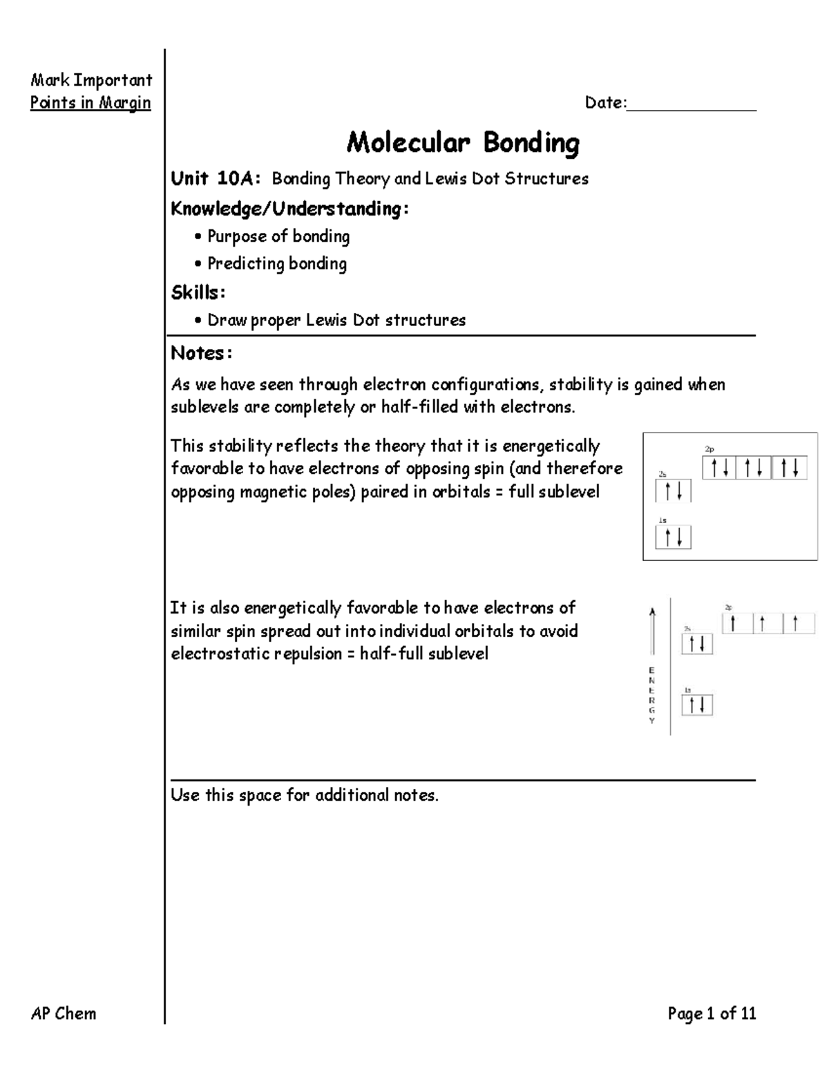 Molecular Bonding Notes for AP Chem Unit 10A: Bonding Theory & Lewis ...