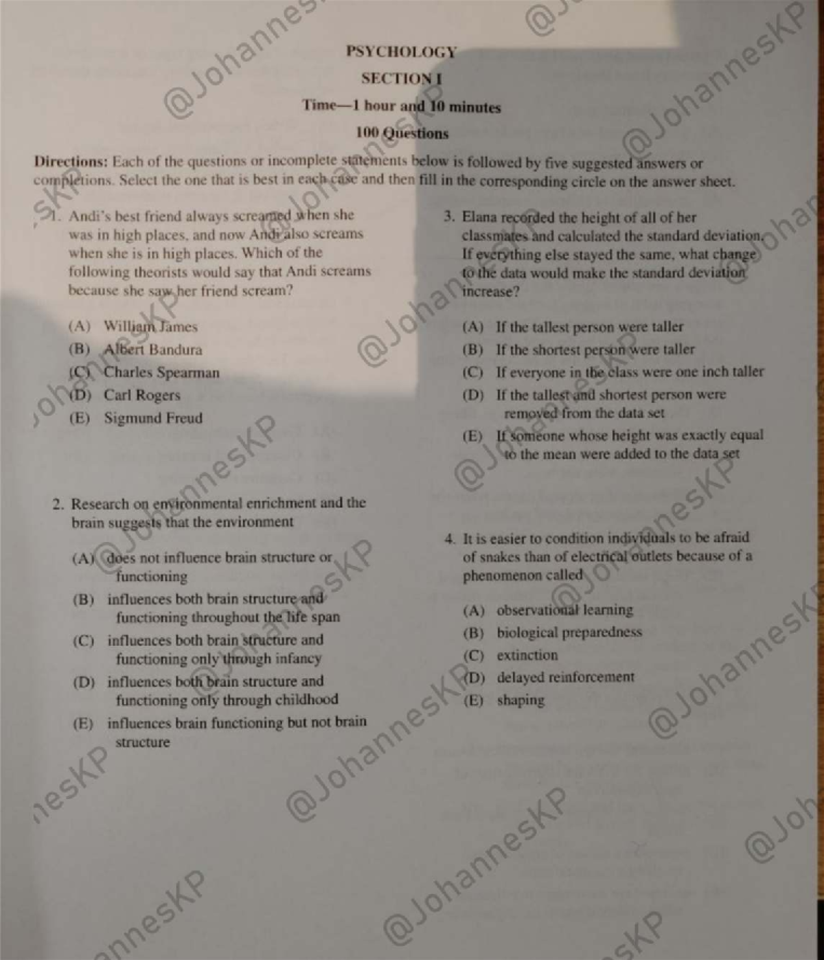 AP Psychology 2022 Exam: 100 Questions Review Guide - Studocu