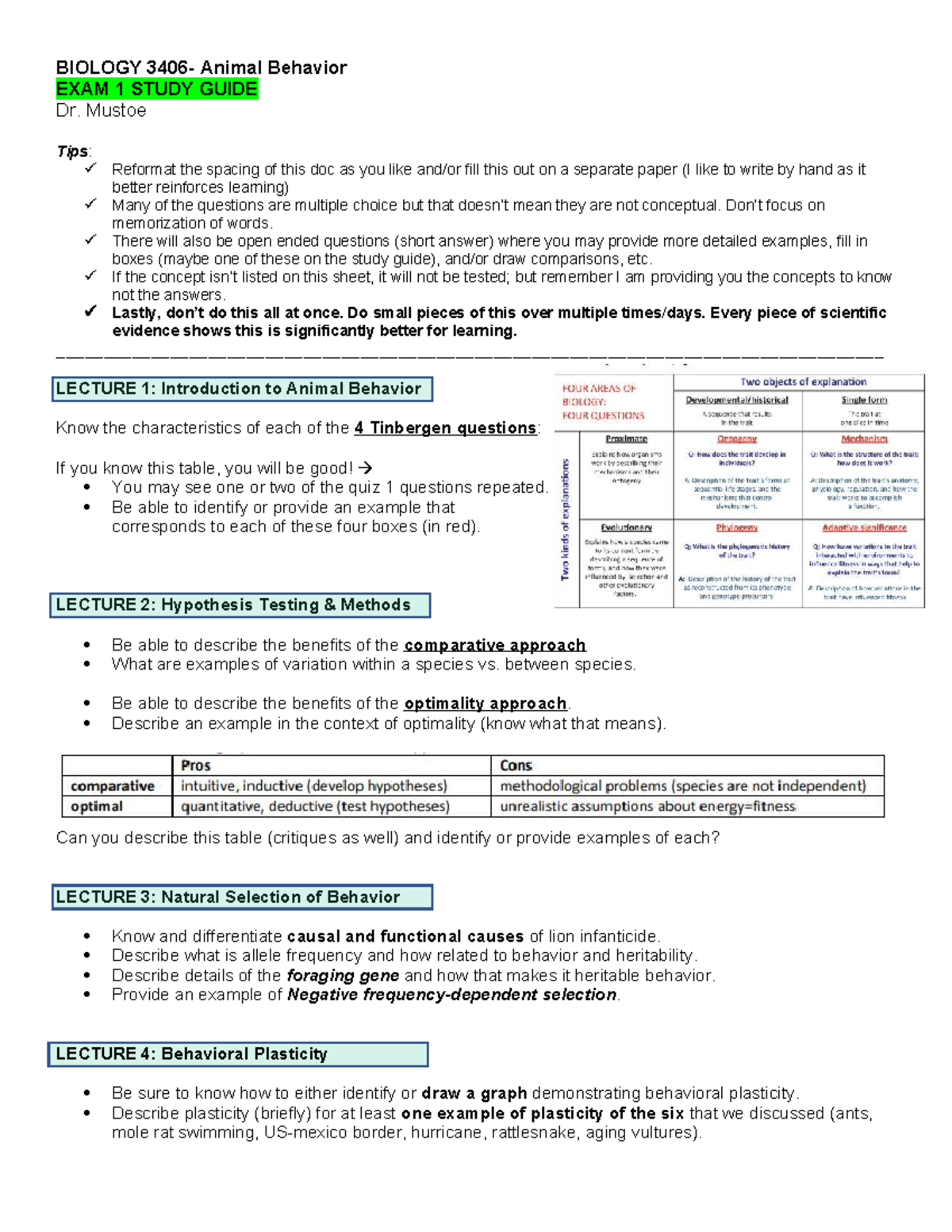 Animal Behavior Study Guide for Biology 3406 - Exam 1 Prep - Studocu