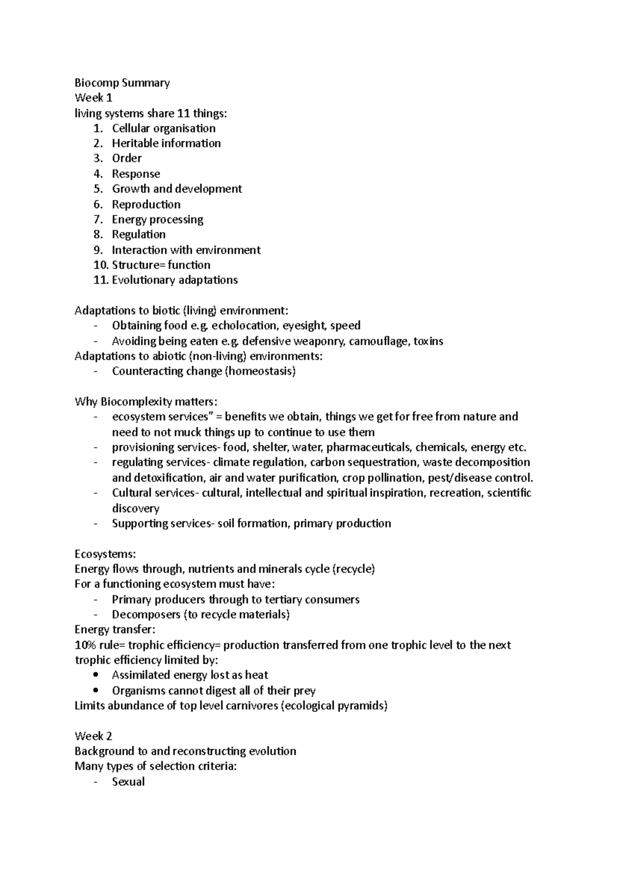 Biocomp Plants - Lecture notes 1-10 - Biocomp Summary Week 1 living ...