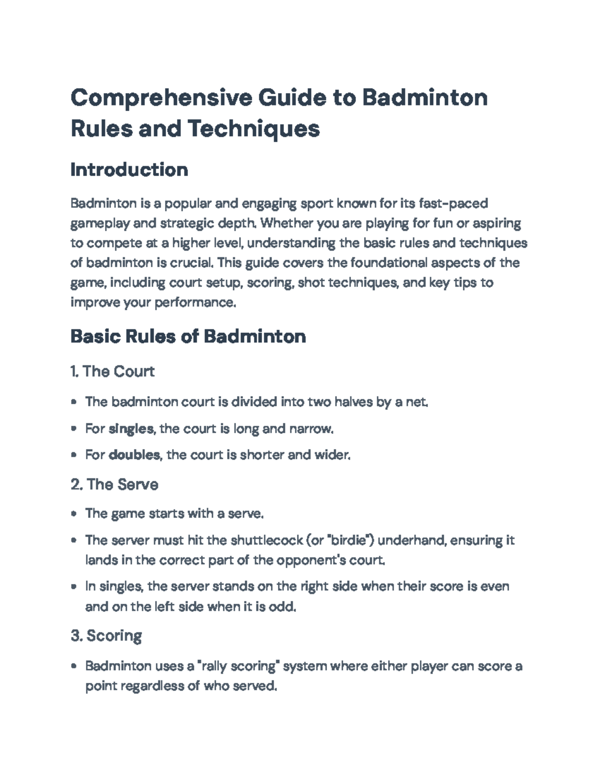 Comprehensive Badminton Guide: Rules & Techniques for Players - Studocu
