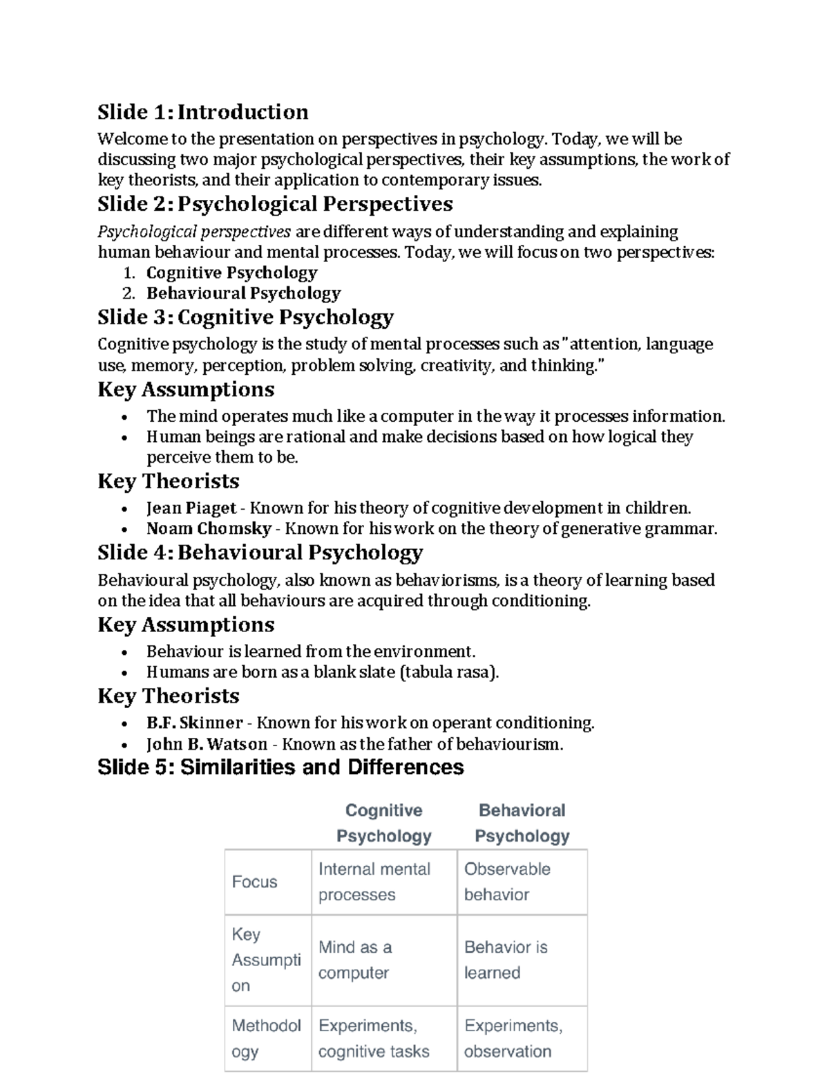 Unit 9 Assignment - Perspectives in Psychology: Cognitive and ...