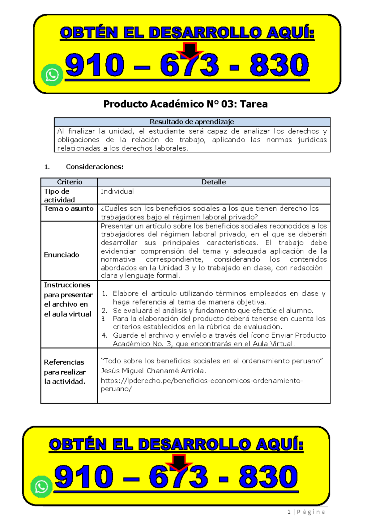 Derecho Laboral I - Tarea 03: Análisis de Beneficios Sociales Laborales ...