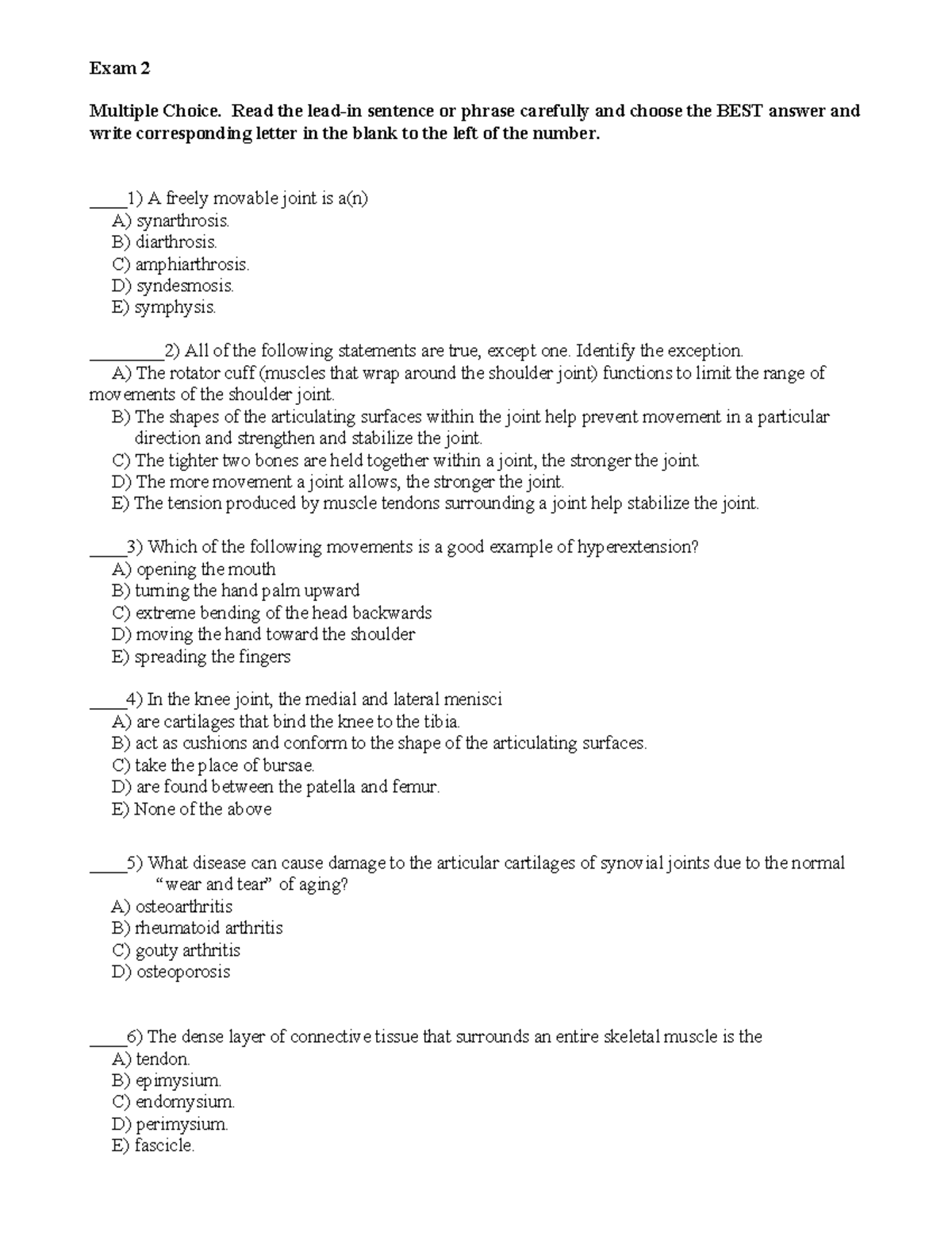 Exam 2: Muscular System and Muscle Contraction Concepts - Exam 2 ...