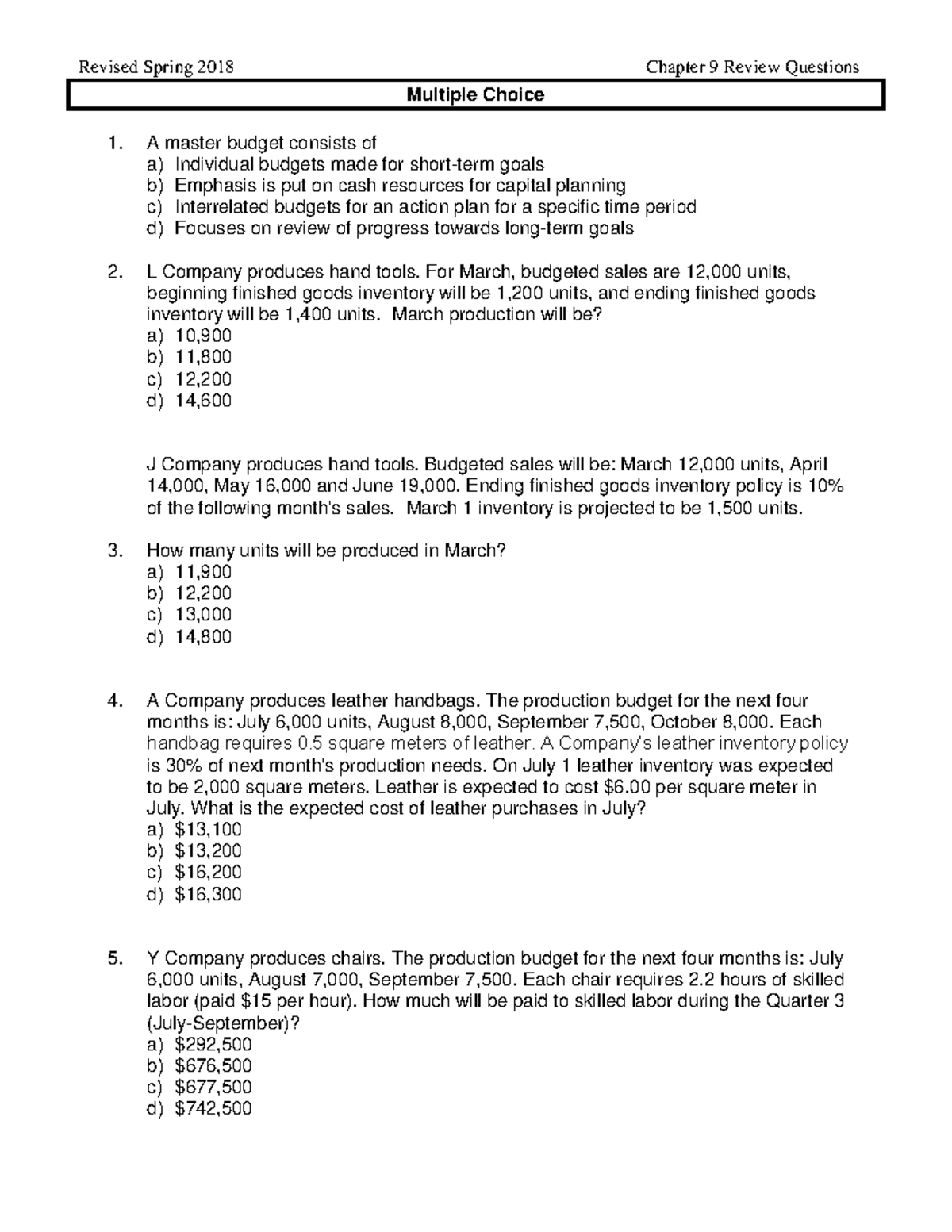 Chapter 9 Review Questions & Practice Problems for Cost Accounting ...
